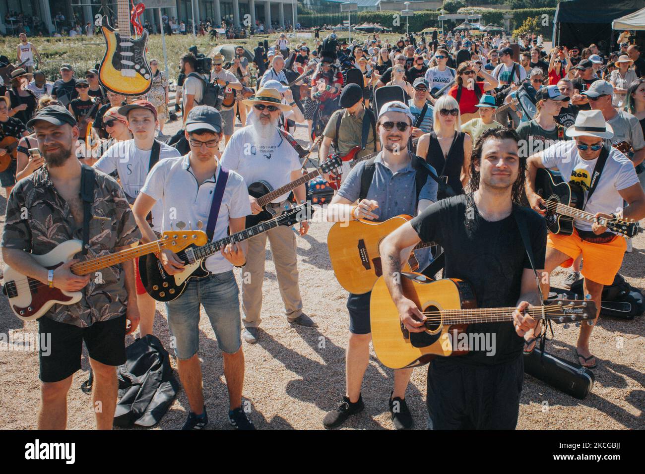 A mass gathering of guitarists in Wroclaw, Poland, on June 19, 2021 ...