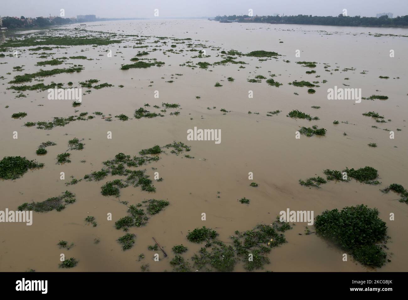 The polluted Ganges river as water level of Ganges river increases due ...
