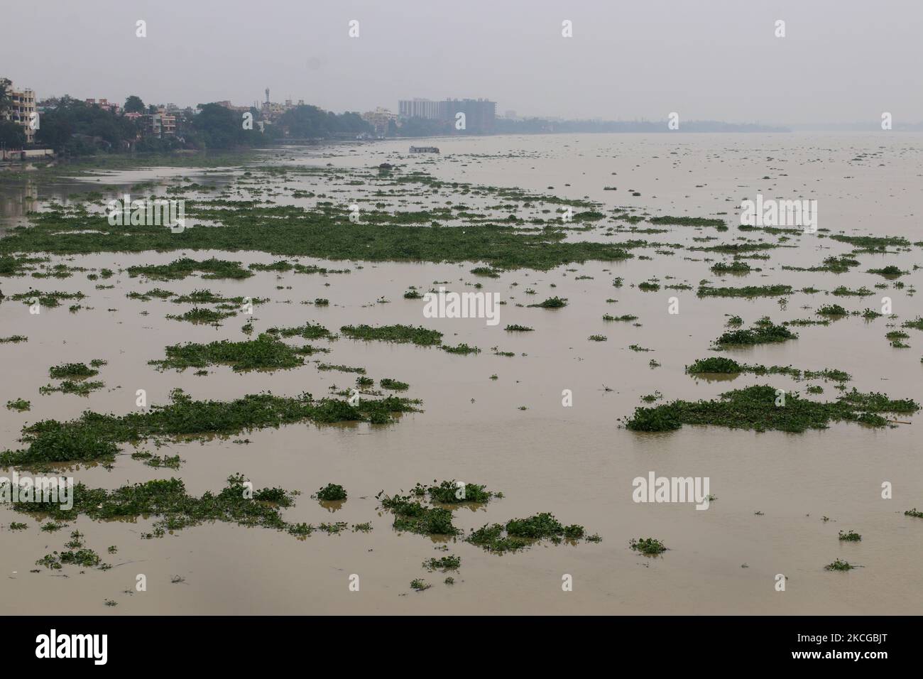 The polluted Ganges river as water level of Ganges river increases due ...