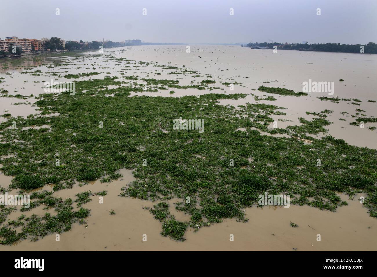 The polluted Ganges river as water level of Ganges river increases due ...