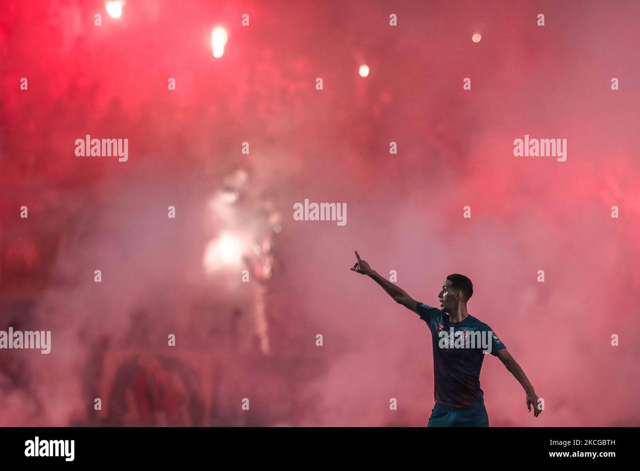 Badr Banoun of al Ahly reacts during the first leg CAF champions league ...