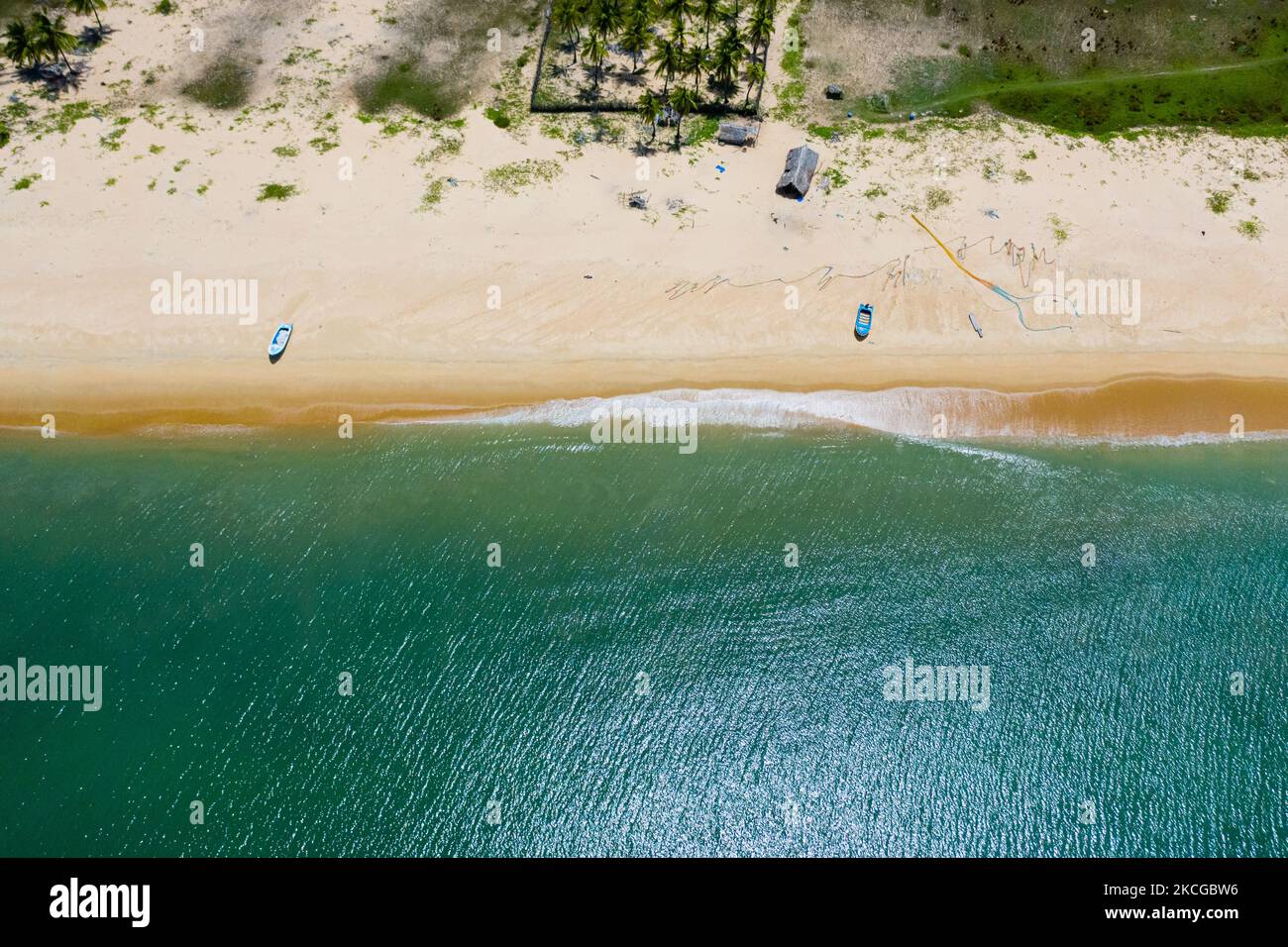 Aerial drone of Seascape with tropical sandy beach and blue ocean Stock ...