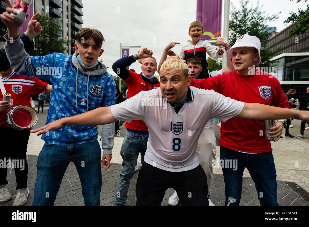 England supporters celebrate outside Wembley Stadium ahead of the UEFA ...