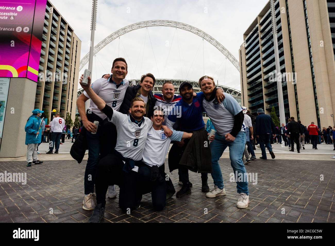England supporters celebrate outside Wembley Stadium ahead of the UEFA ...