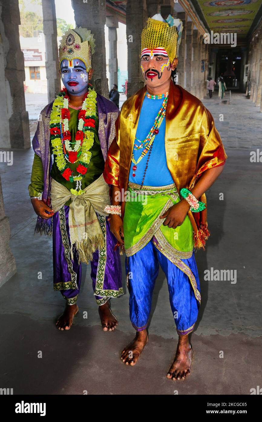 Young actors dressed as Hindu Gods prepare to reenact a drama at the ...