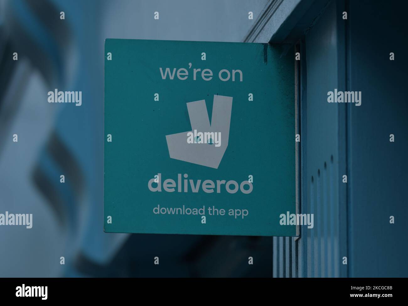 Deliveroo sign. On Tuesday, 22 June 2021, in Dublin, Ireland. (Photo by ...