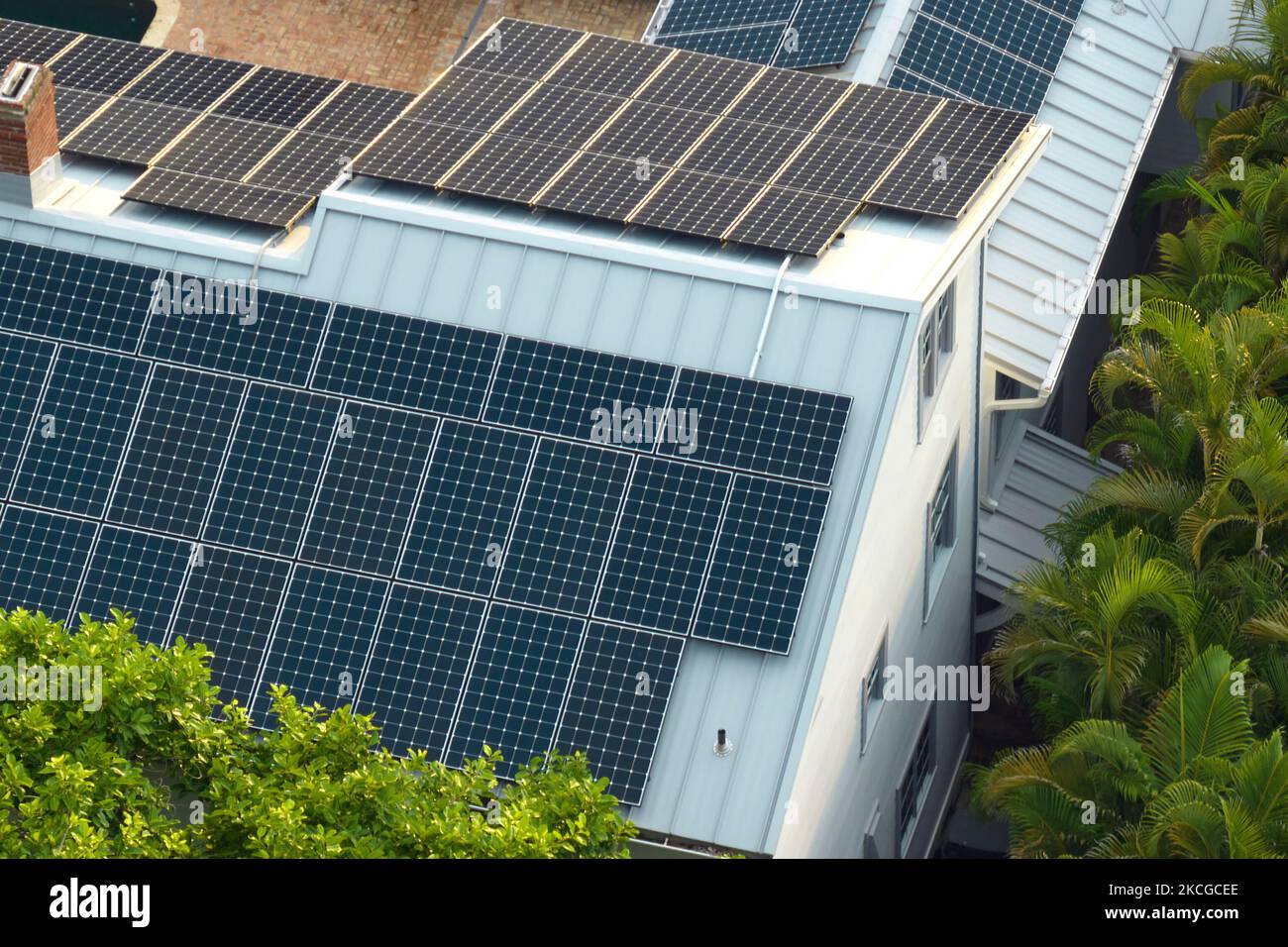 New american residential house with rooftop covered with solar ...