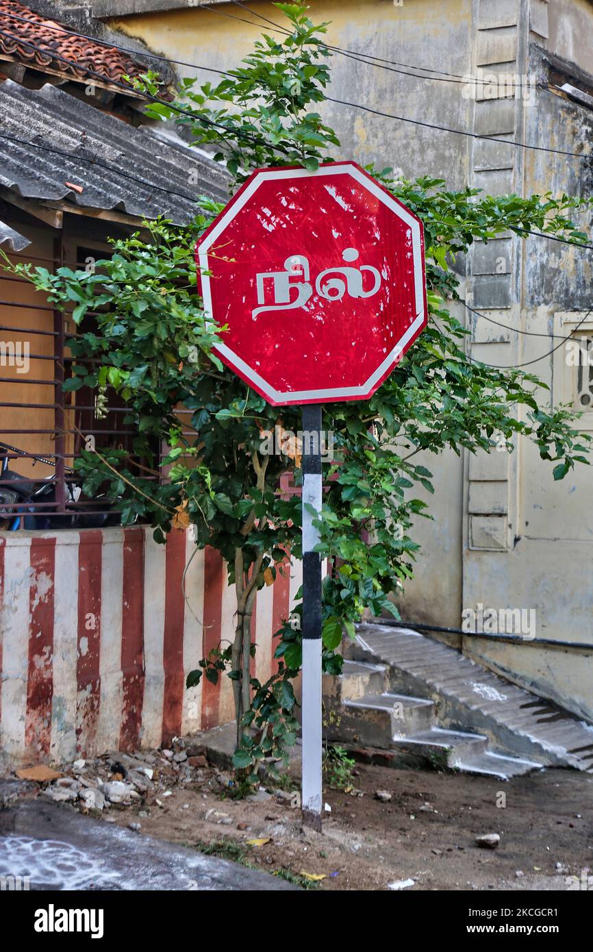 Stop sign in the town of Kumbakonam in Tamil Nadu, India. (Photo by ...