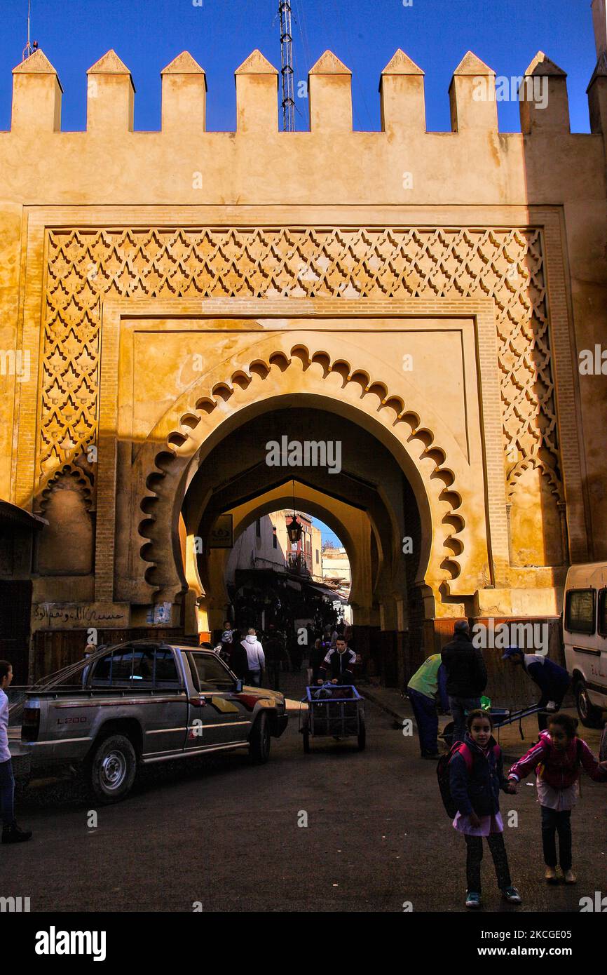 Gate of the medina (old city) of Fez in Morocco, Africa. The ancient ...