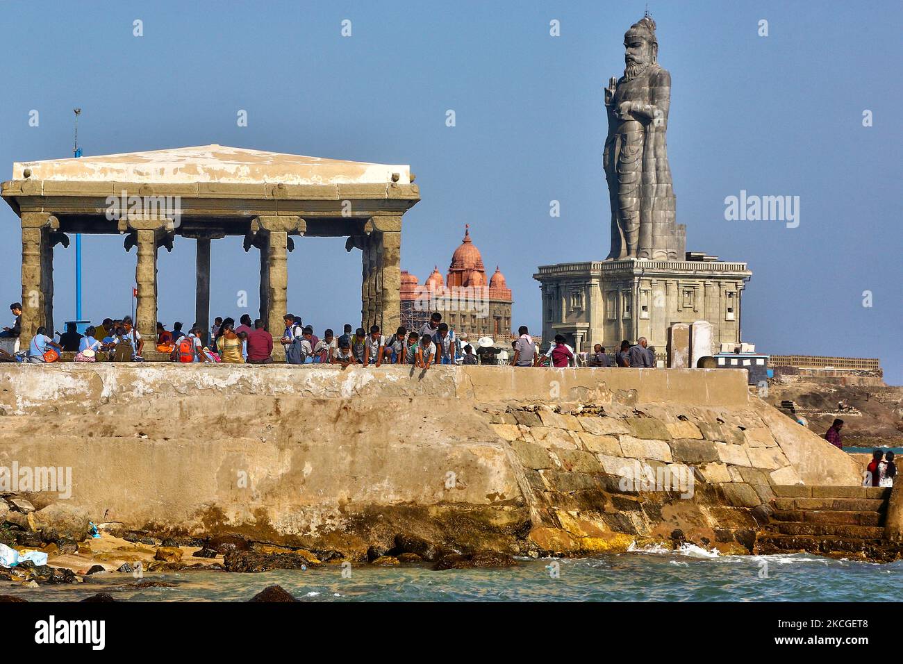 Statue of the ancient Tamil poet Thiruvalluvar seen on a small island ...