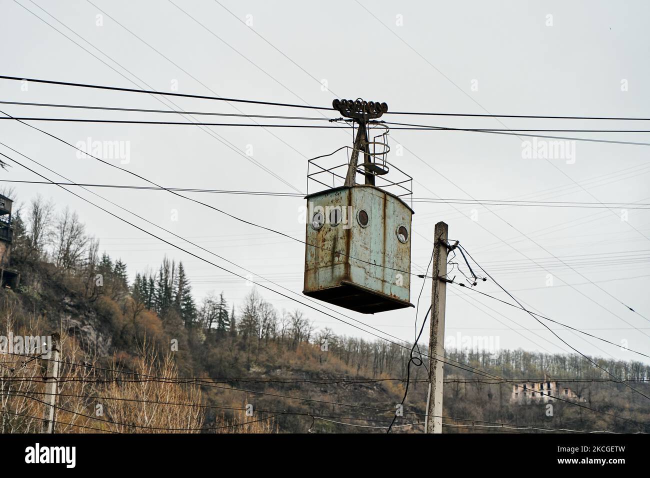 Old rusty cable car trolley in an industrial mining town Stock Photo ...