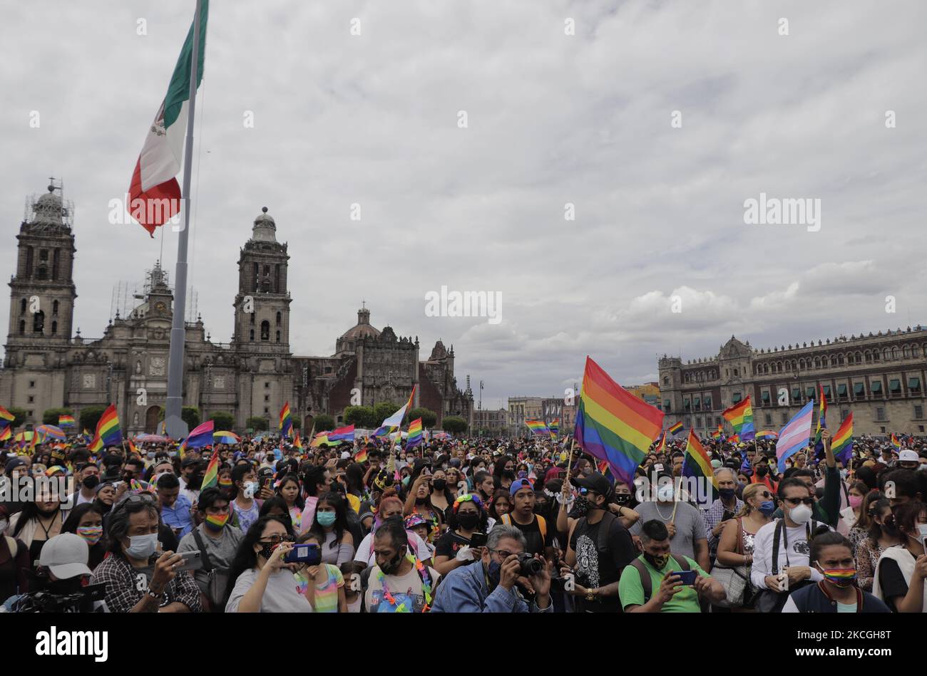 Members of the LGBTTTIQA community arrive at Mexico City's Zócalo for ...