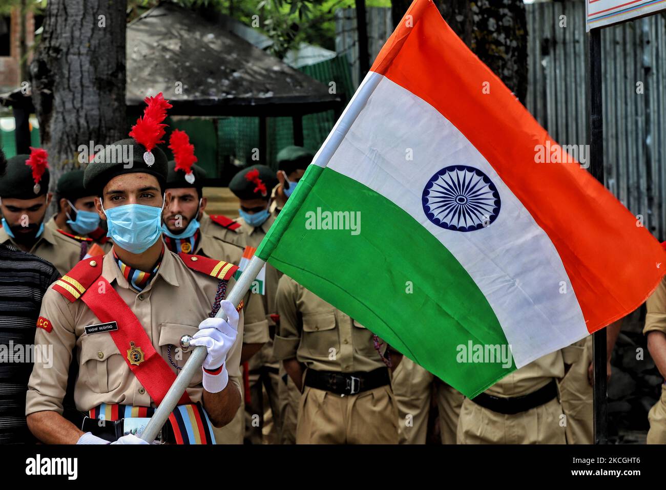 NCC Cadets holding Indian National Flags, getting ready to participate ...