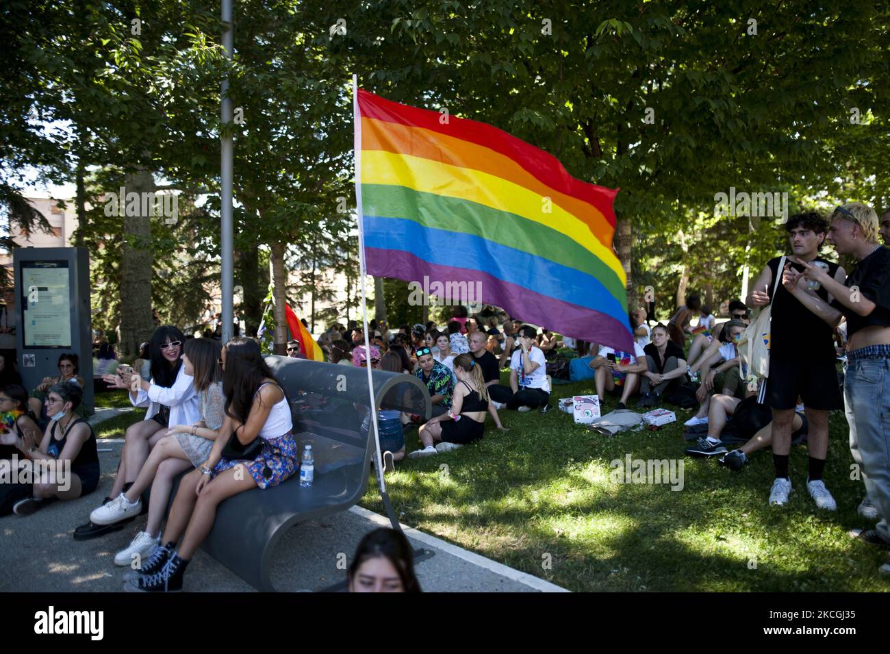 The rainbow flag on display at Abruzzo Pride Week, L'Aquila, Italy, 27 ...