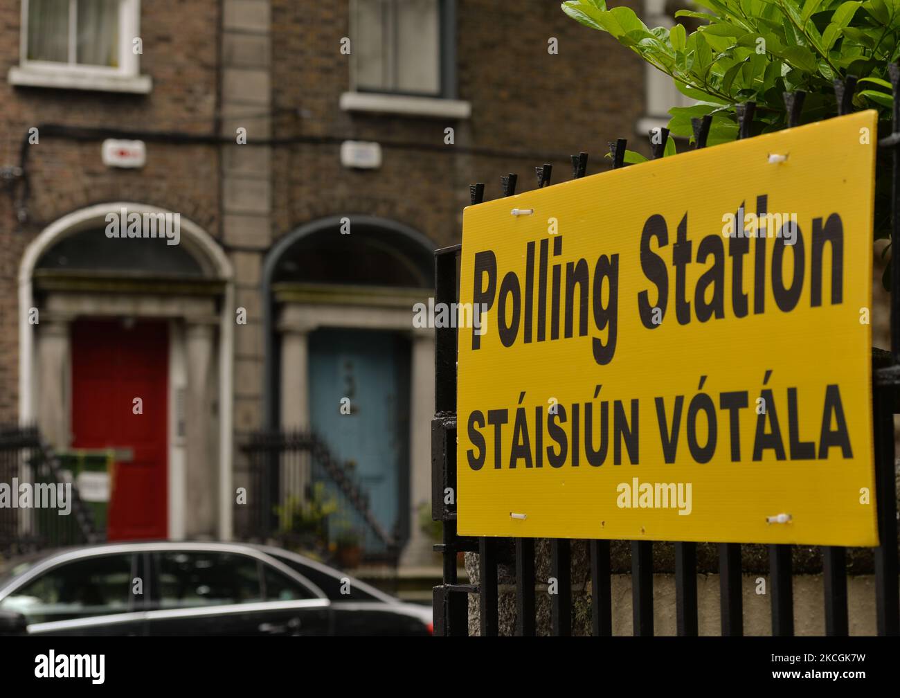 A Polling Station sign in Dublin center On Monday, 28 June 2021, in ...