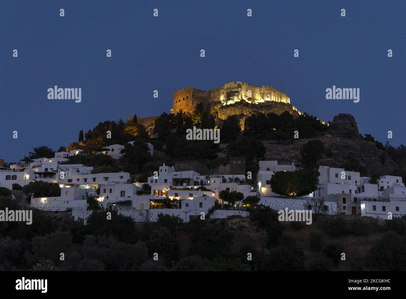 View on the acropolis of Lindos on the island of Rhodes, Greece on June ...