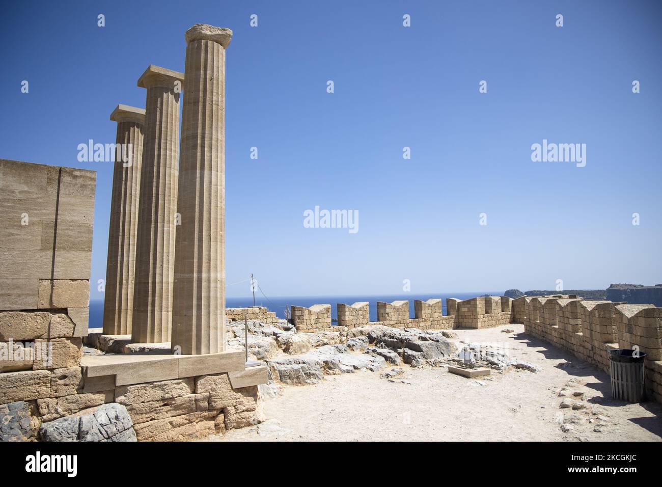 View on the acropolis of Lindos on the island of Rhodes, Greece on June ...