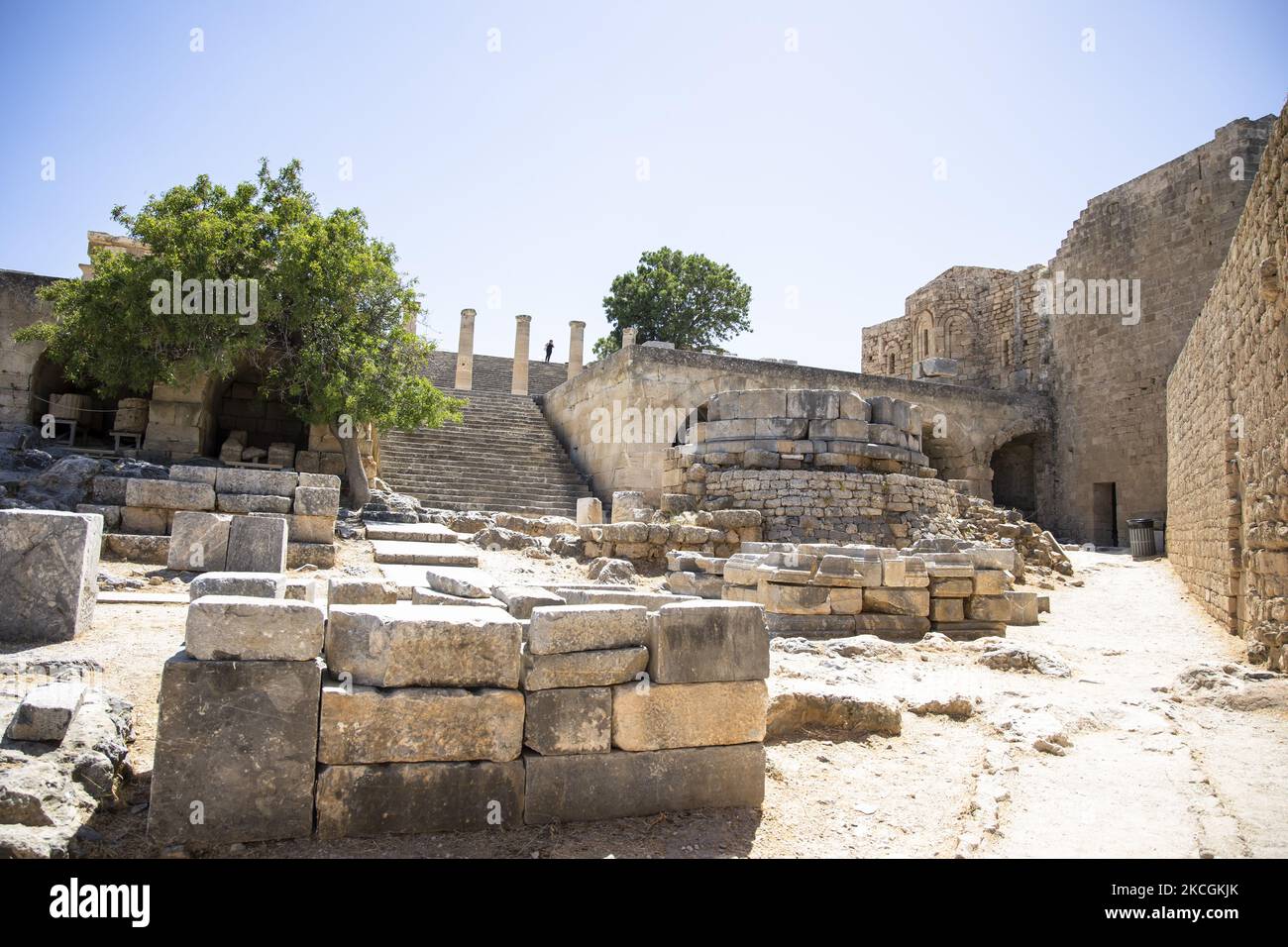 View on the acropolis of Lindos on the island of Rhodes, Greece on June ...