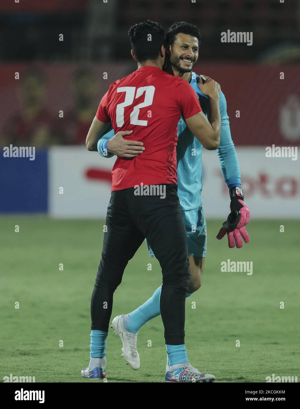 Ahly's Mohamed el Shenawy celebrate with ali lotfy during the second ...