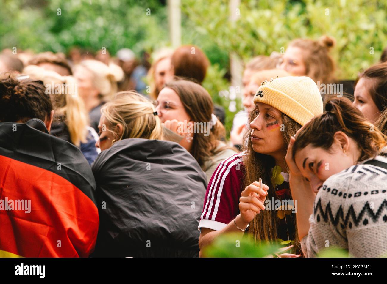 German football fans watch the match during Euro 2020 match between ...