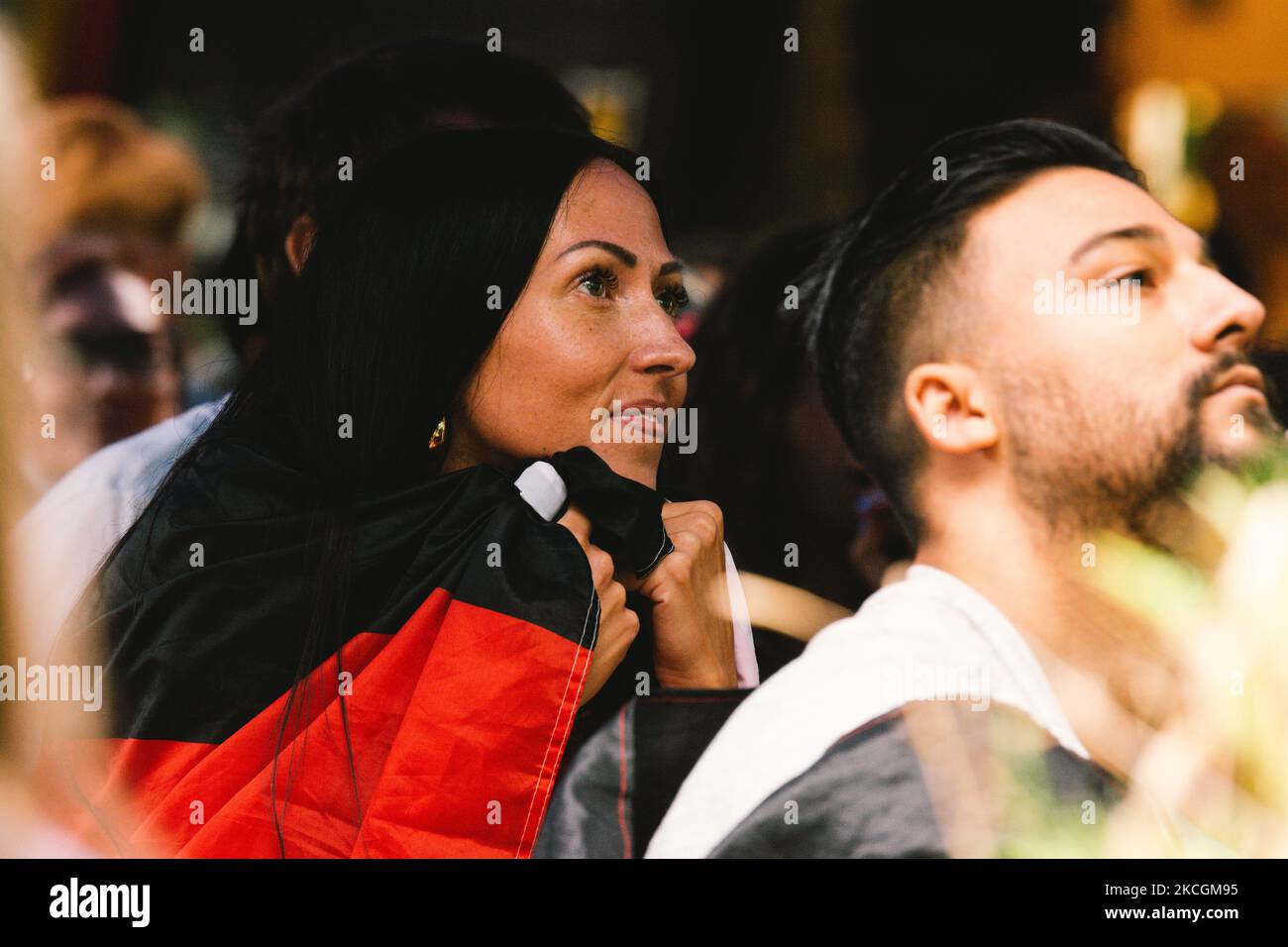 German football fans watch the match during Euro 2020 match between ...