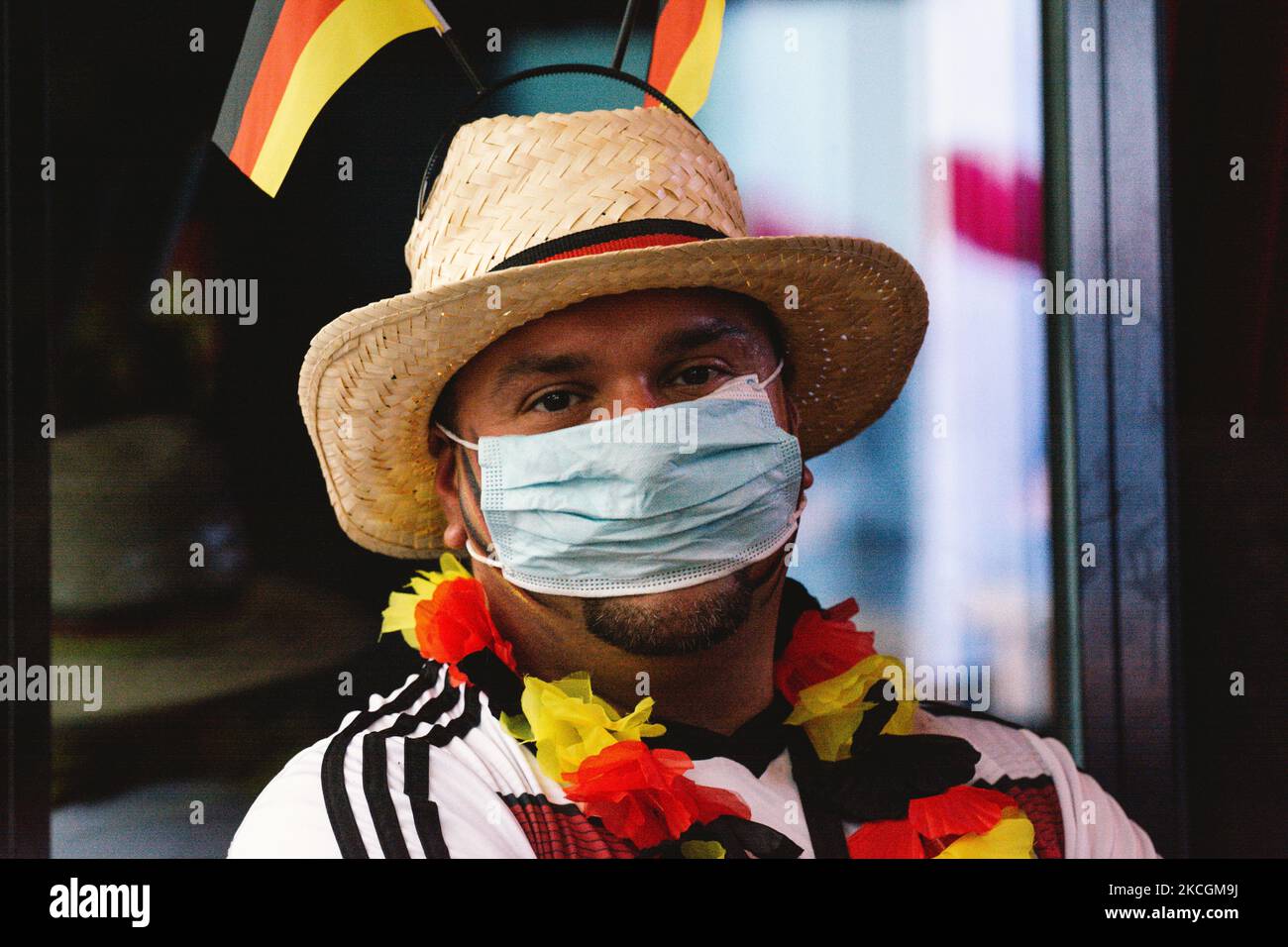 A German football fan poses for the picture during Euro 2020 match ...