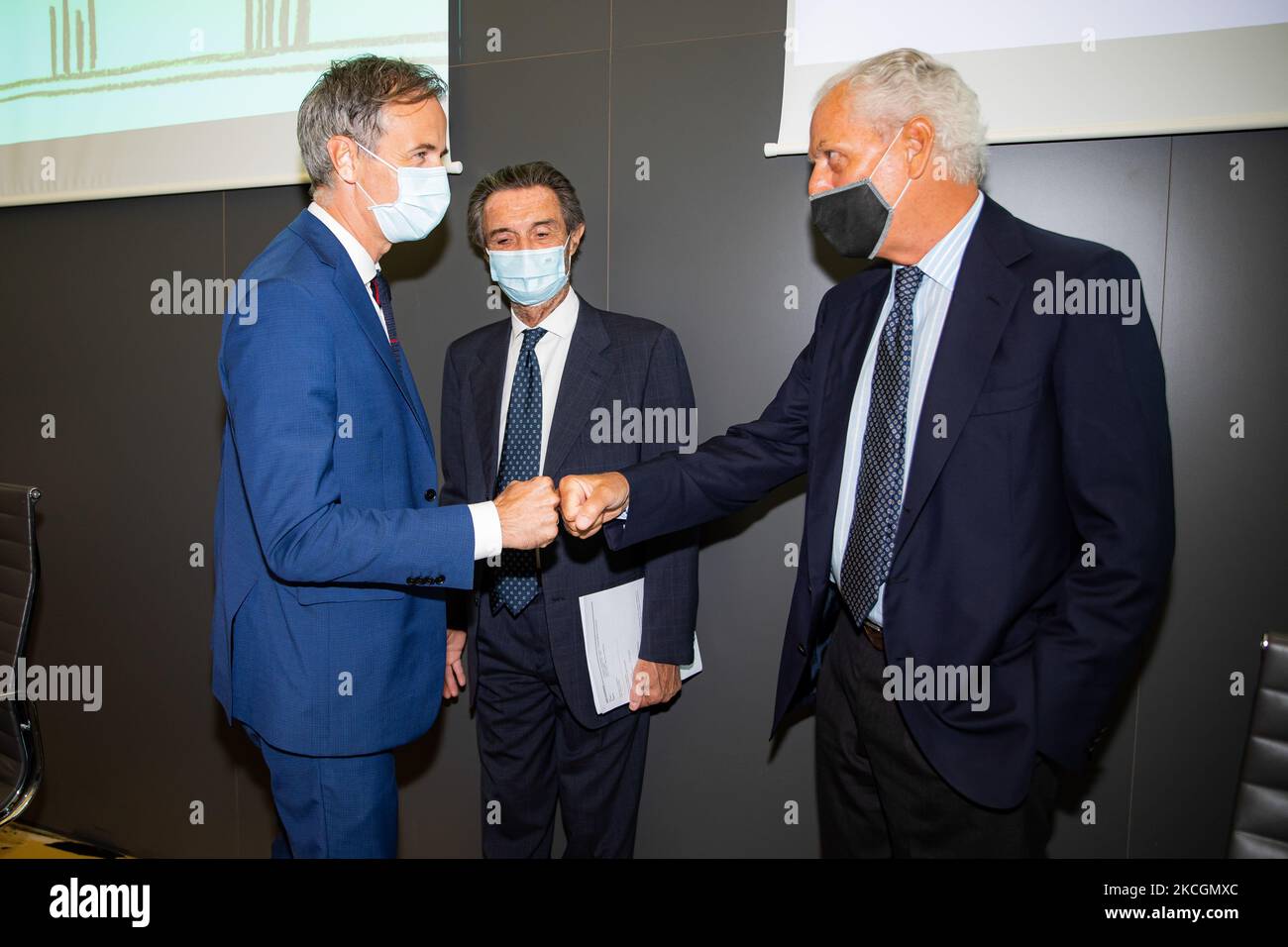 Attilio Fontana, Marco Tronchetti Provera and Alessandro Fermi attend ...