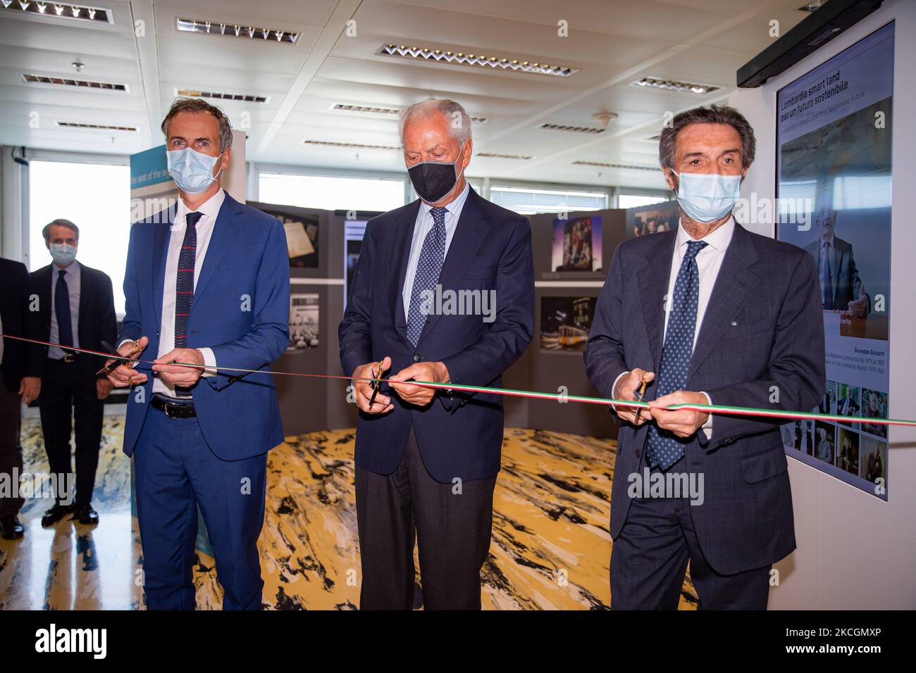 Attilio Fontana, Marco Tronchetti Provera and Alessandro Fermi attend ...