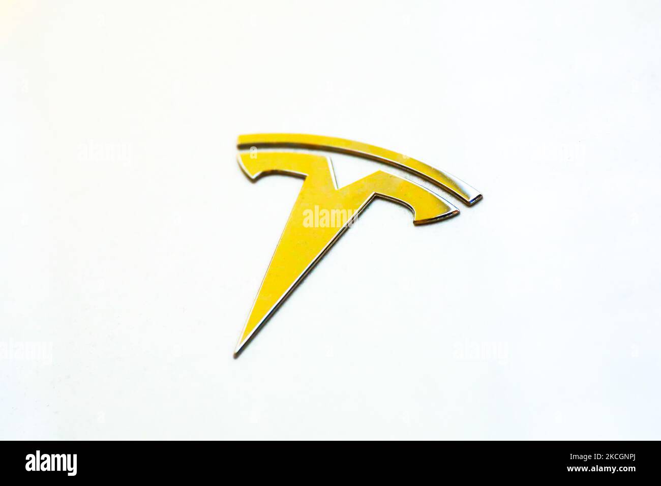 Logo of Tesla car is pictured in Krakow, Poland, on June 28, 2021 ...