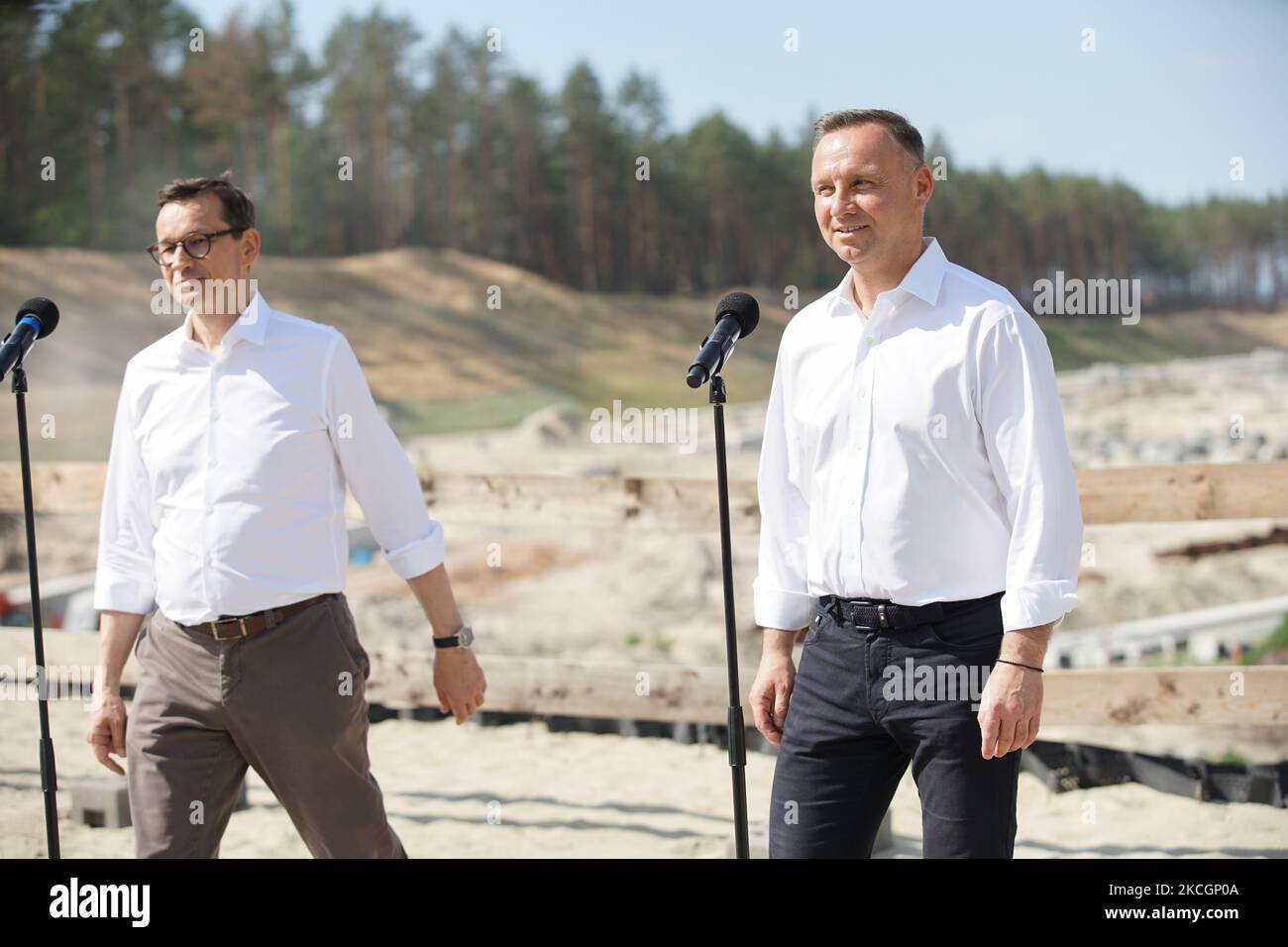 President Andzej Duda (CR) and PM Mateusz Morawiecki (CL) visiting the ...
