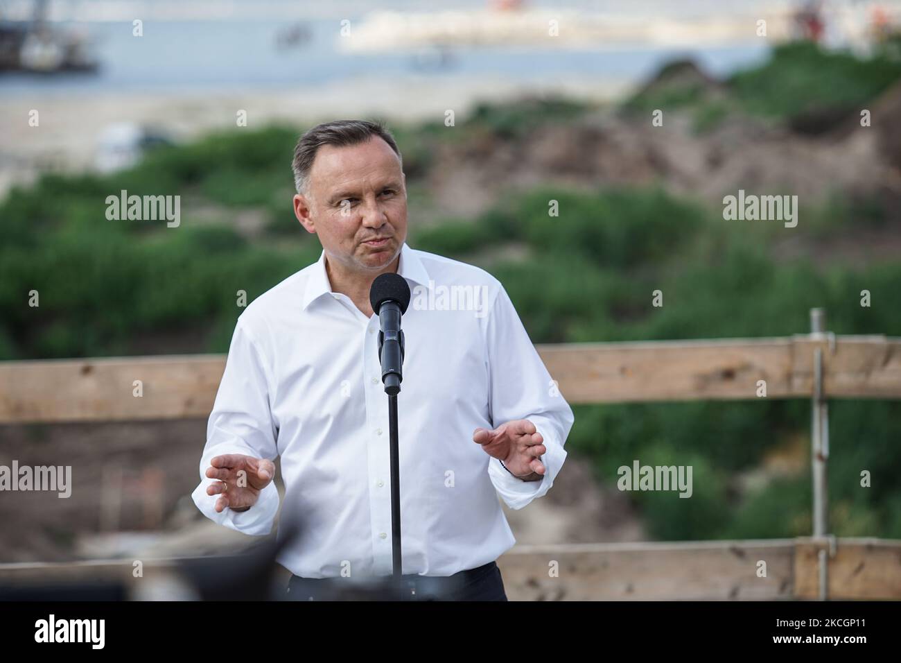 President Andrzej Duda visiting the construction site of a waterway ...