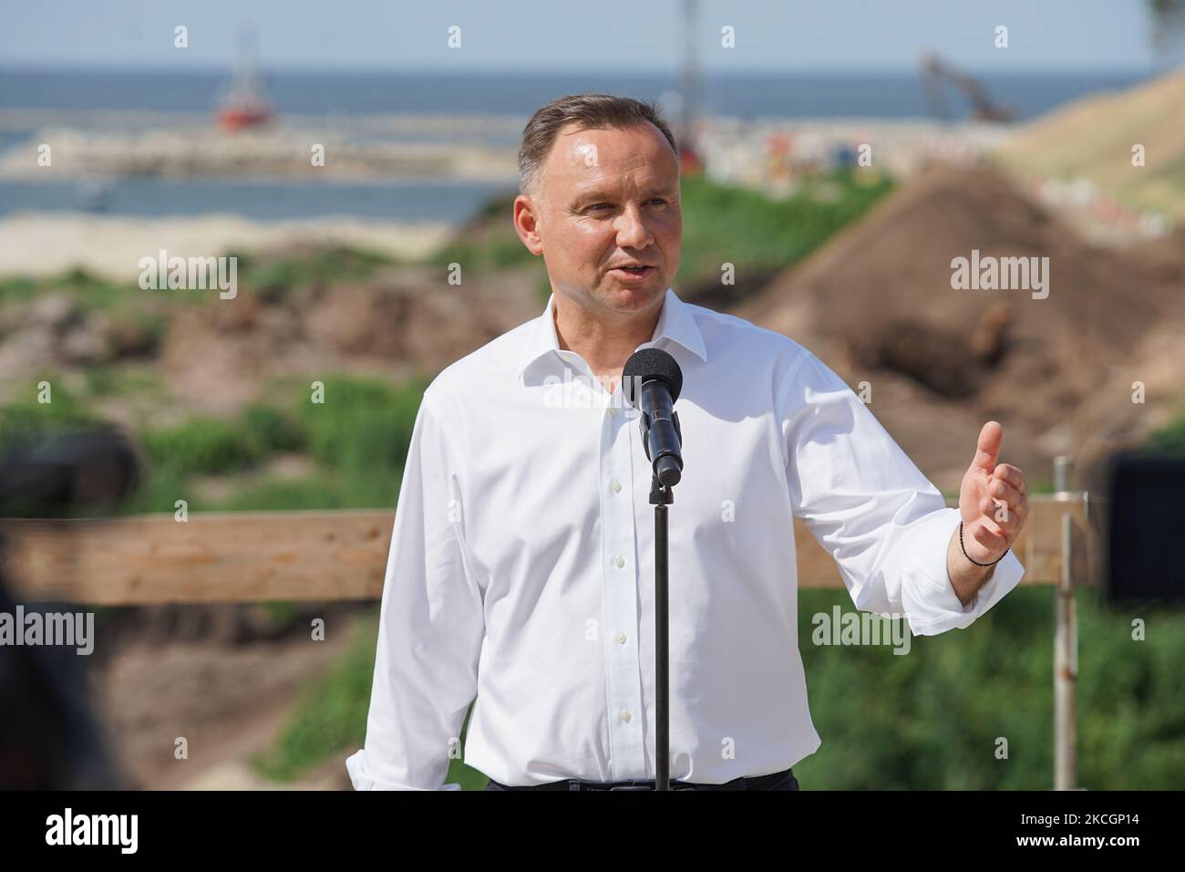 President of Poland Andrzej Duda visiting the construction site of a ...