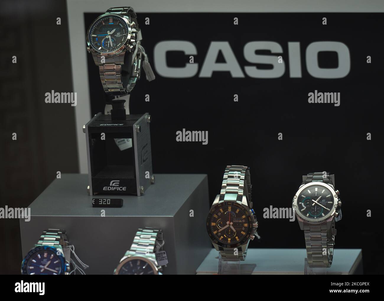 CASIO watches on display in a shop window in Dublin city center. On ...
