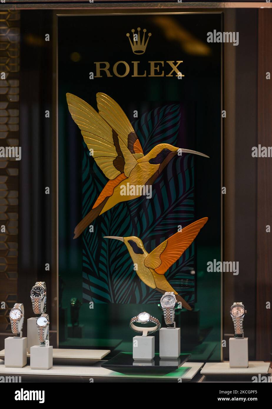 ROLEX watches on display in a shop window in Dublin city center. On ...