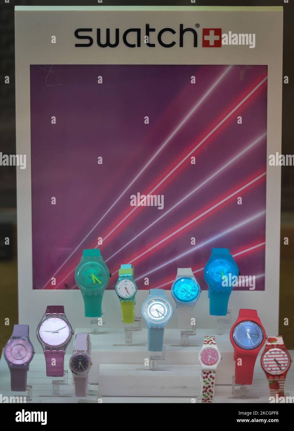 SWATCH watches on display in a shop window in Dublin city center. On ...