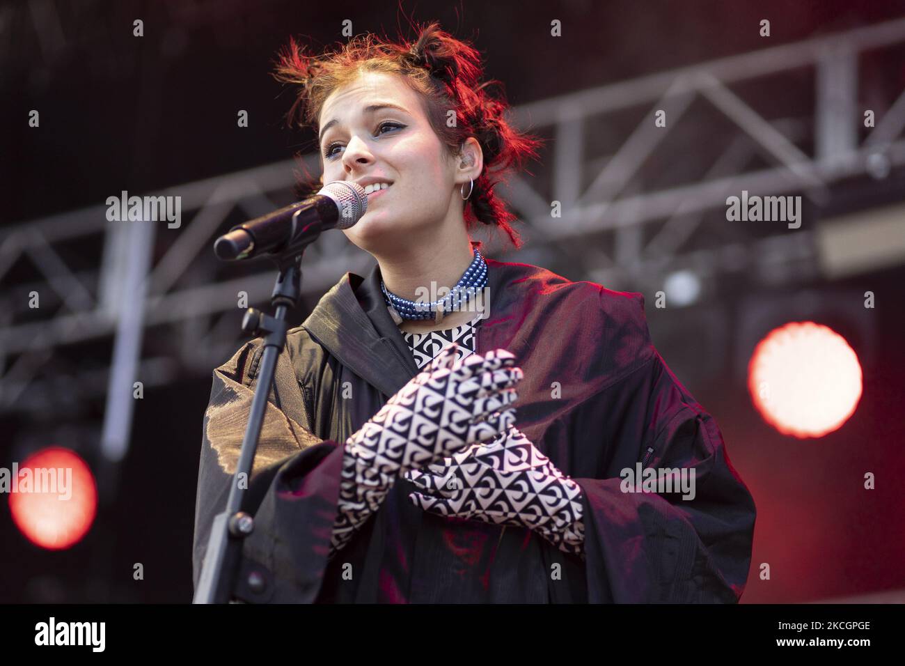 Spanish singer Dora Postigo performs on stage at Noches del Botanico ...