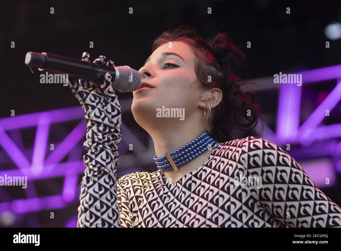 Spanish singer Dora Postigo performs on stage at Noches del Botanico ...