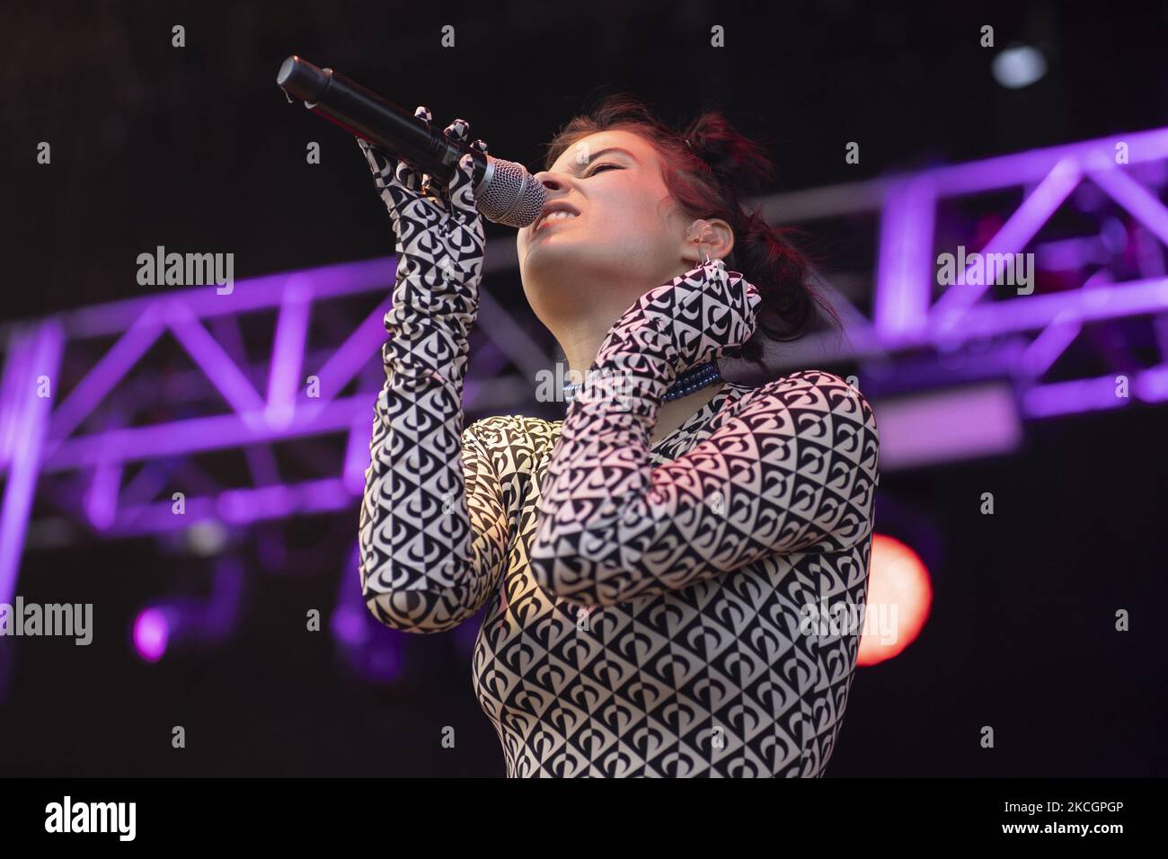 Spanish singer Dora Postigo performs on stage at Noches del Botanico ...