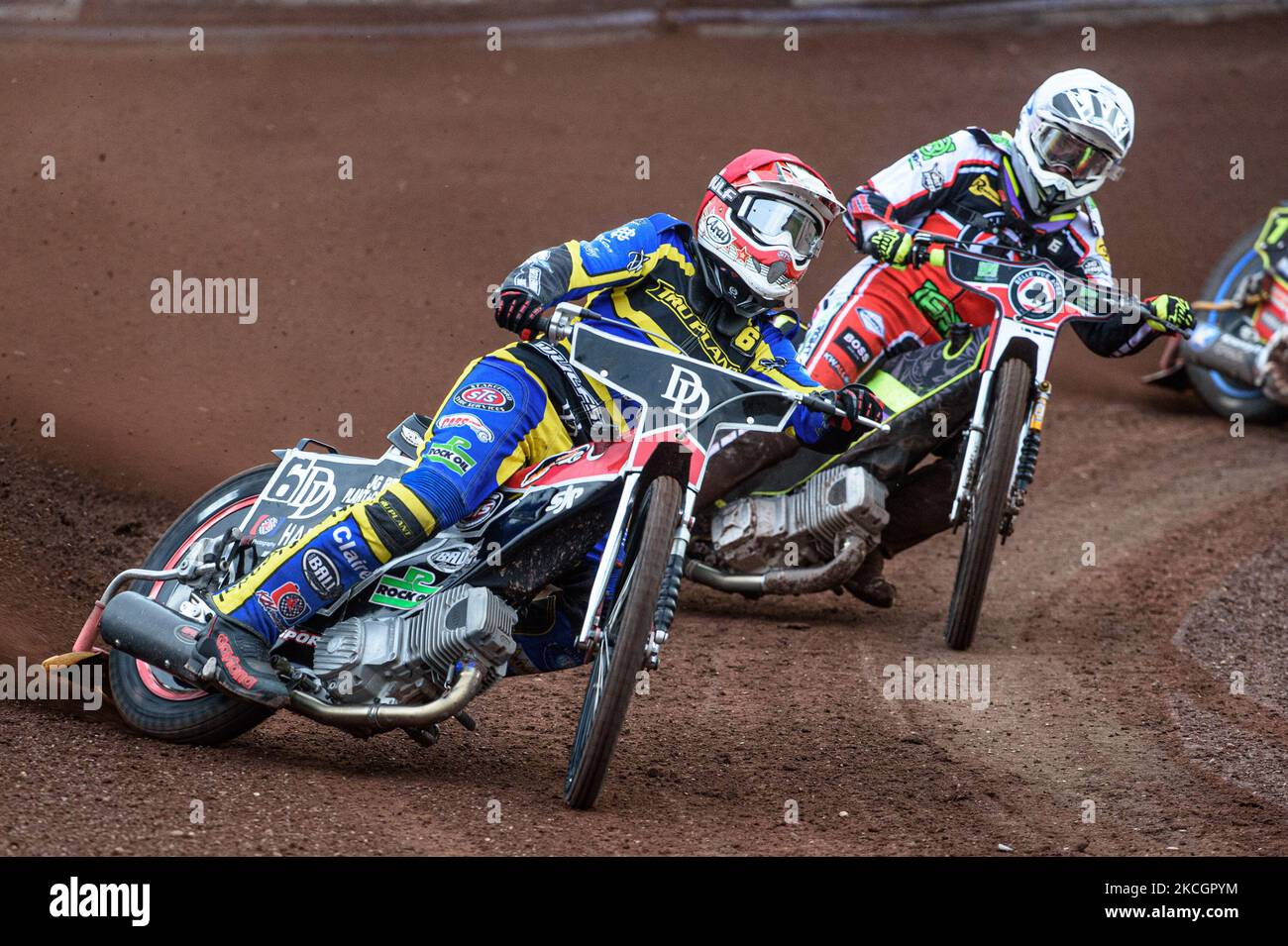 James Wright (Red) leads Tom Brennan (White) during the SGB Premiership ...