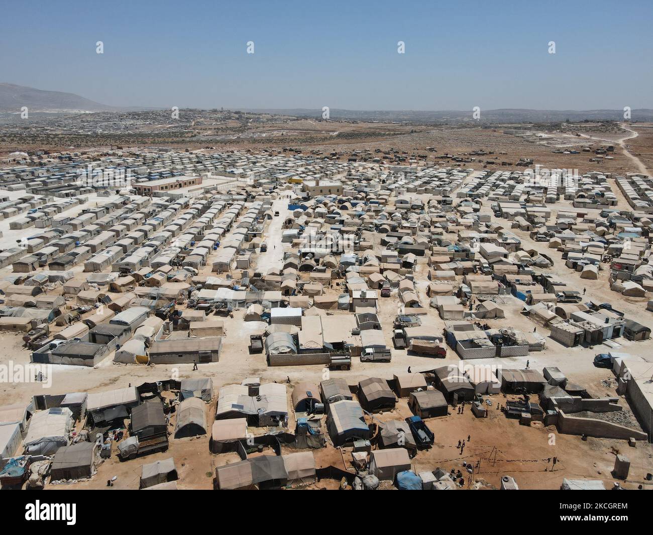 Aerial view of IDP camps near Kafr Lusin in Idlib countryside on the ...