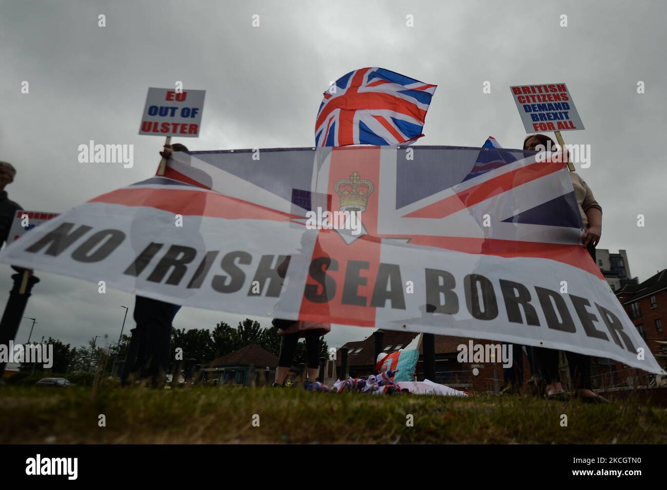 A group of Loyalists holds a protest against the Northern Ireland ...