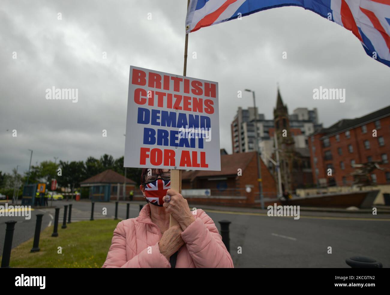 A group of Loyalists holds a protest against the Northern Ireland ...