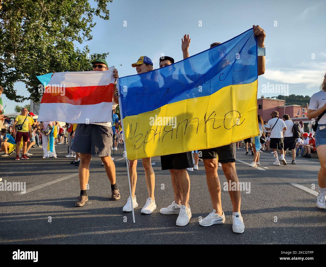 England and Ukrainian fans arrive at the stadium before the Euro 2020 ...