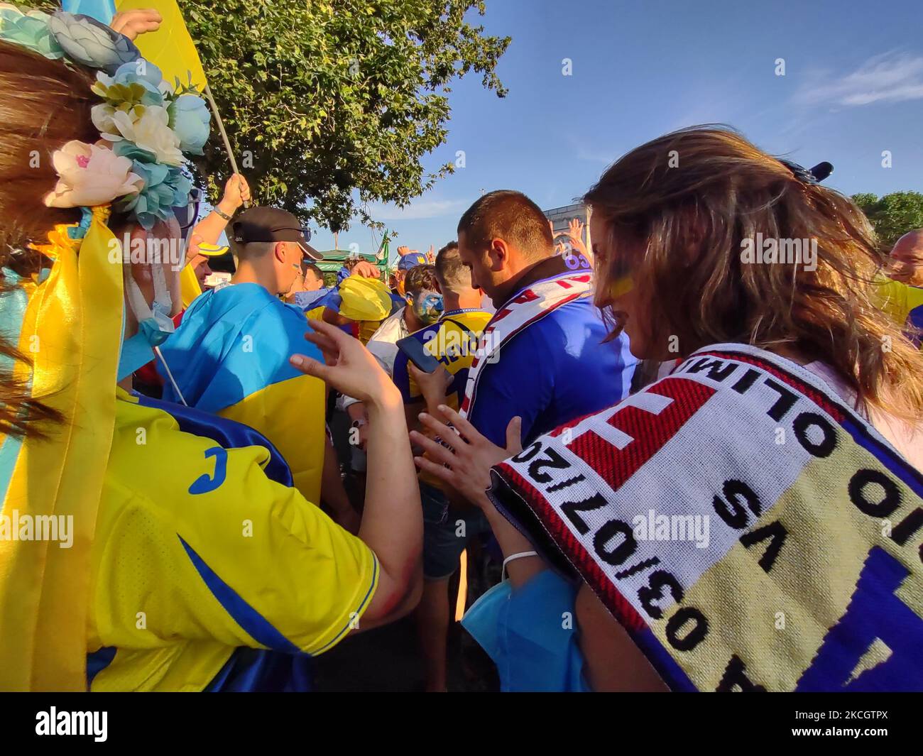 England and Ukrainian fans arrive at the stadium before the Euro 2020 ...