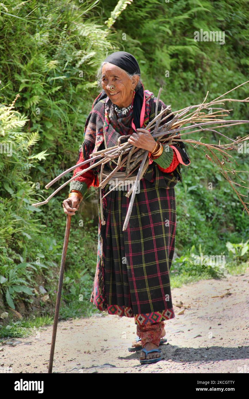 Elderly indian woman stick walking hi-res stock photography and images ...
