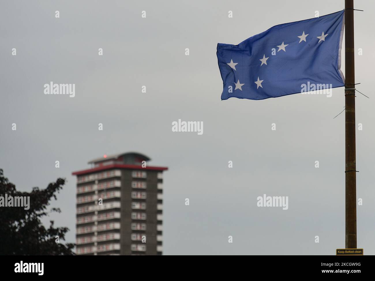 A modern variant of the Starry Plough flag seen just outside Belfast ...