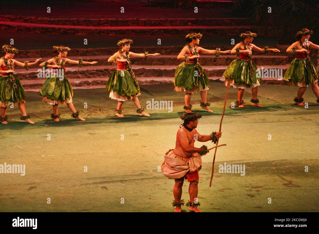 Hawaiian dancers perform a traditional Polynesian dance at the ...