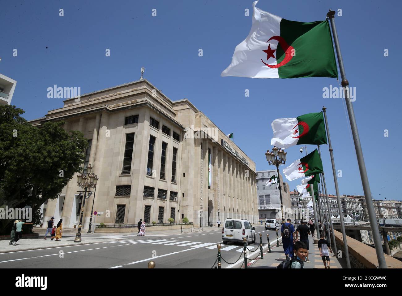 photos taken on July 5, 2021, shows the Algerian flag, on the occasion ...