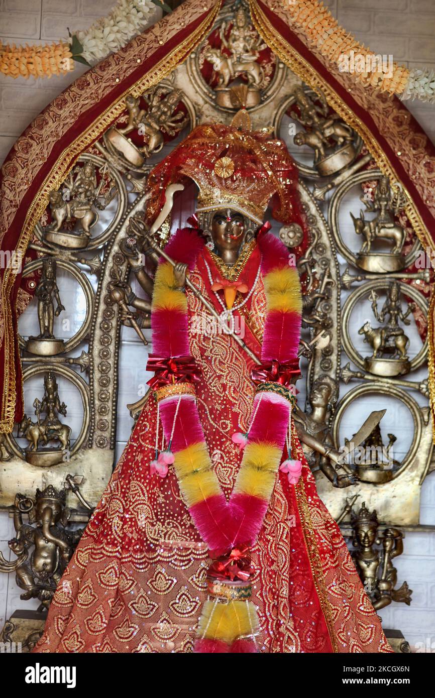 Idol of the Hindu deity Rodu Naag in a remote temple in the Mandher ...