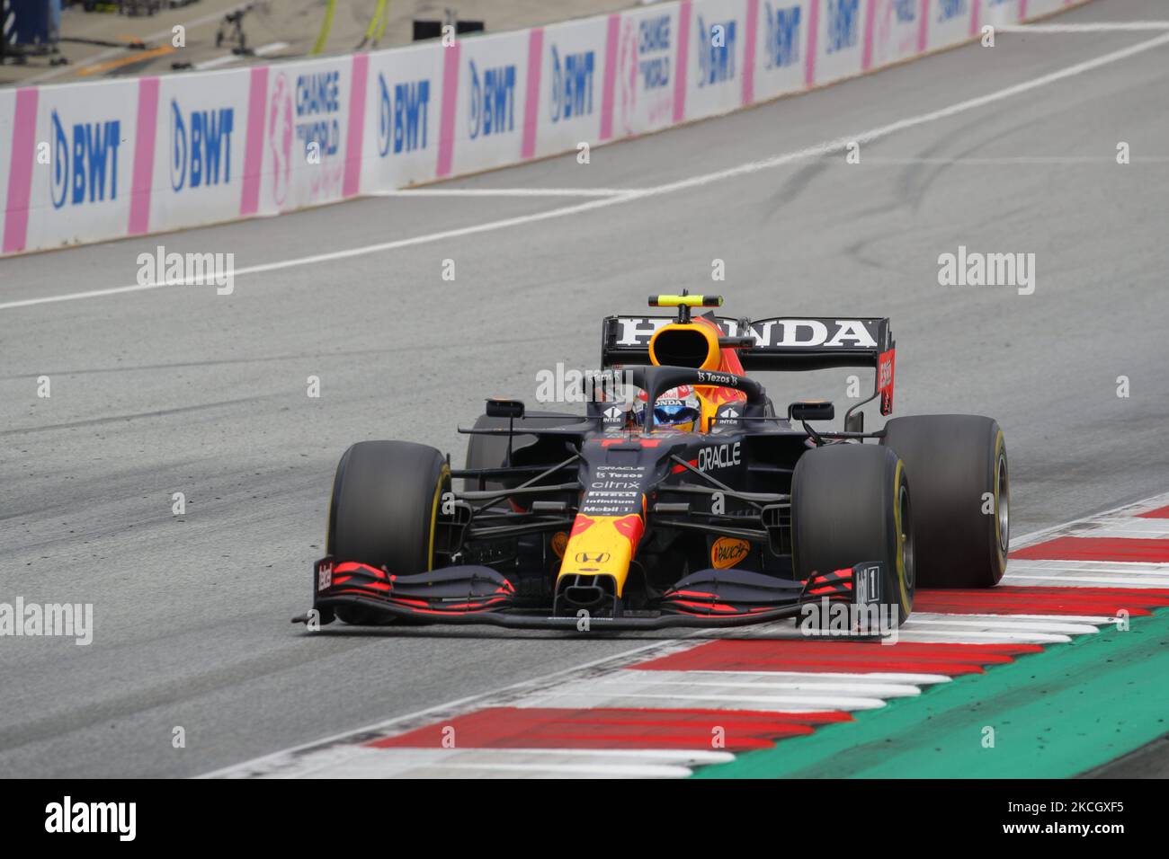 Sergio Perez drives the Red bull honda during the sunda's race at the ...